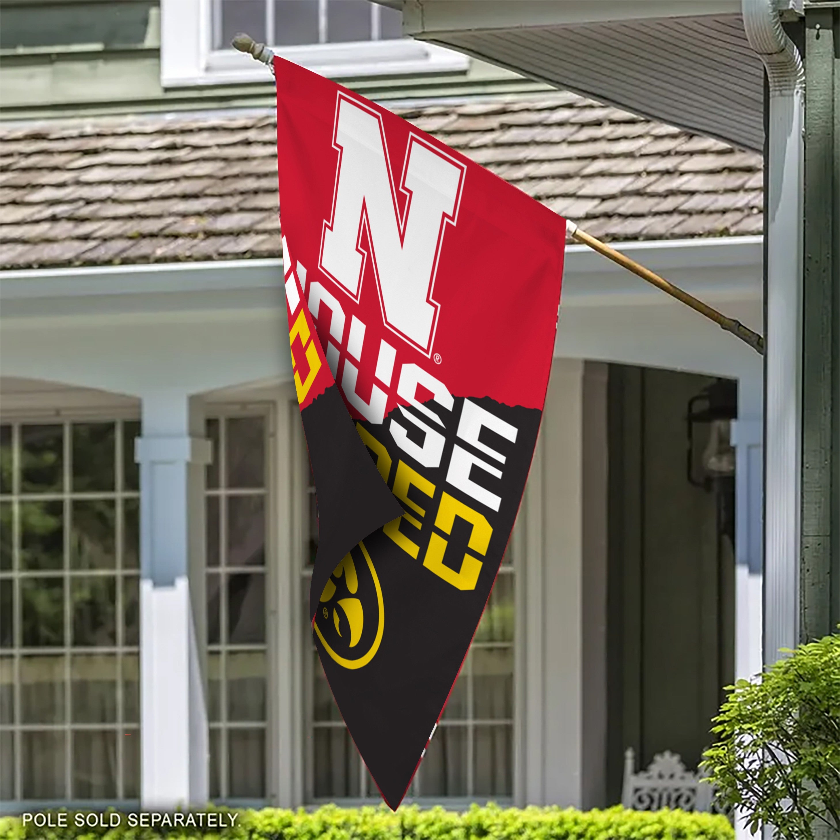 Nebraska Iowa House Divided - Vertical Flag Single Sided Silk Screened