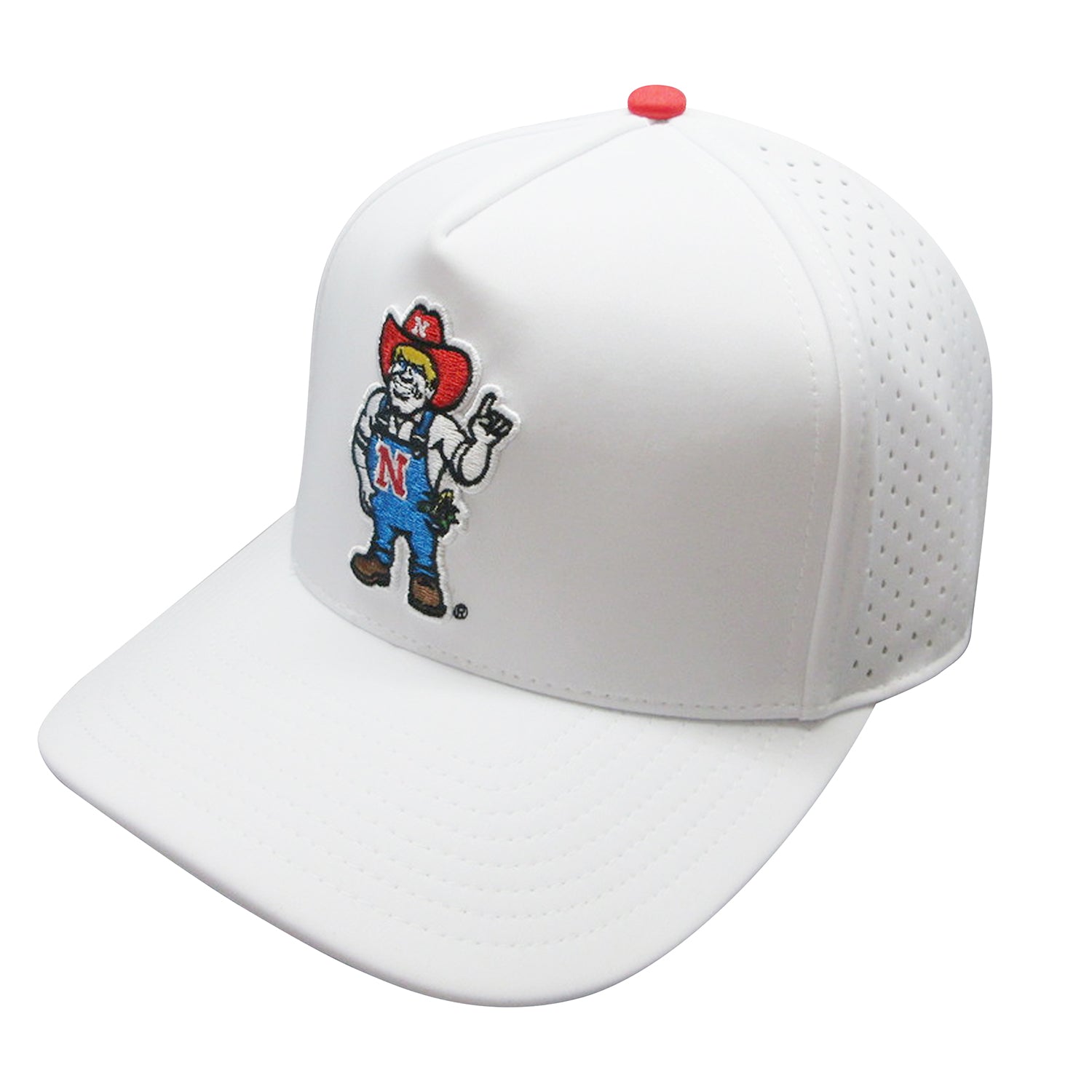 NeoCool Perforated 5-Panel White Herbie Hat, Curved Bill, Snapback - N